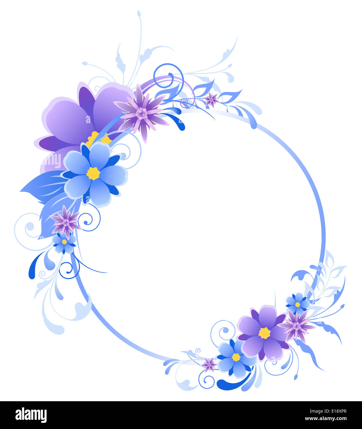round blue banner with flowers, leaves and ornament Stock Photo - Alamy