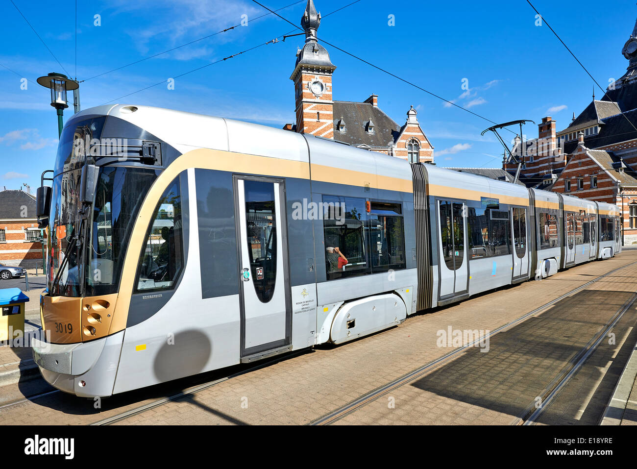 New type of Brussels tram waiting at the terminus in front of the ...