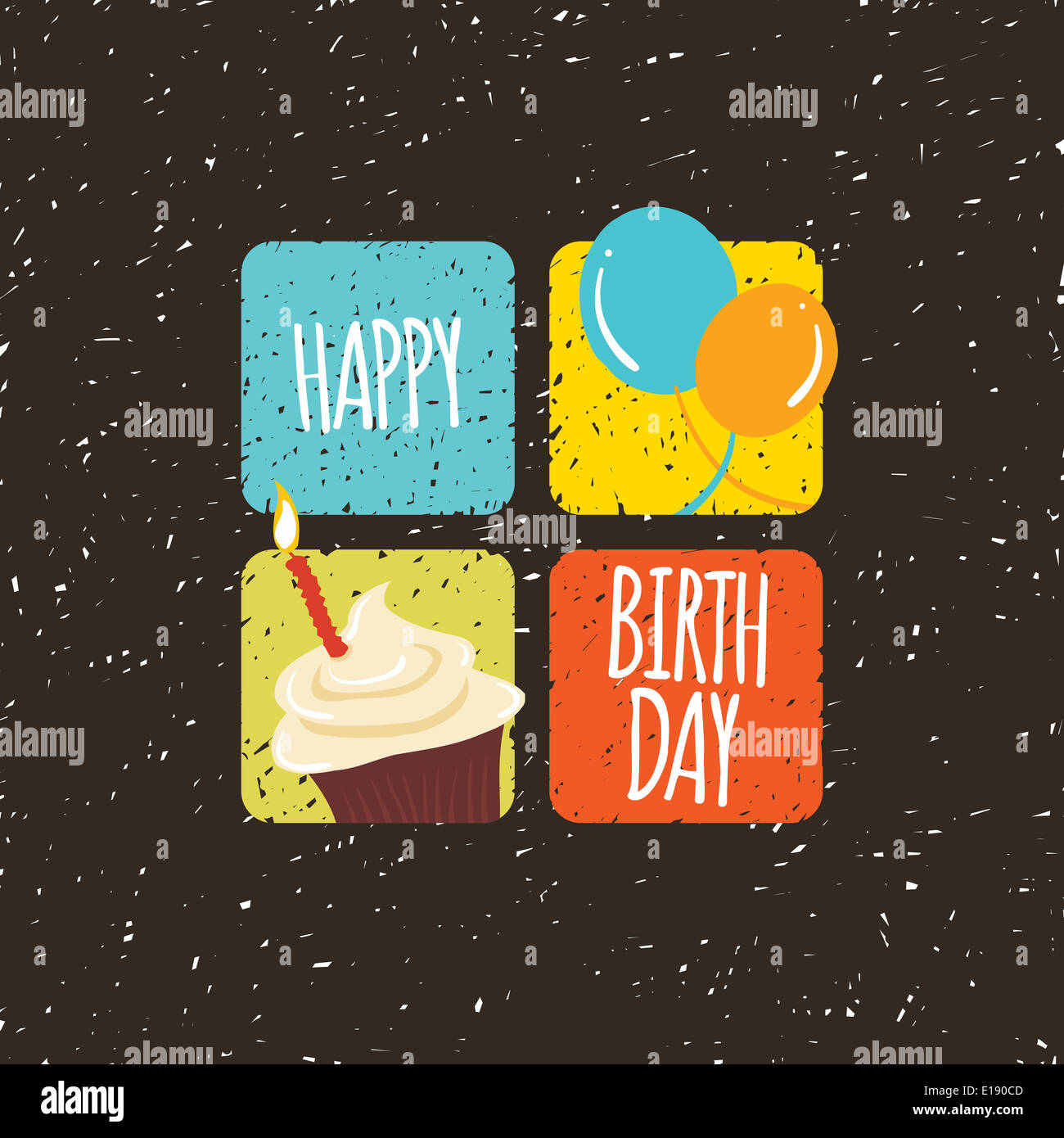 Vector illustration of grunge looking happy birthday card with four ...