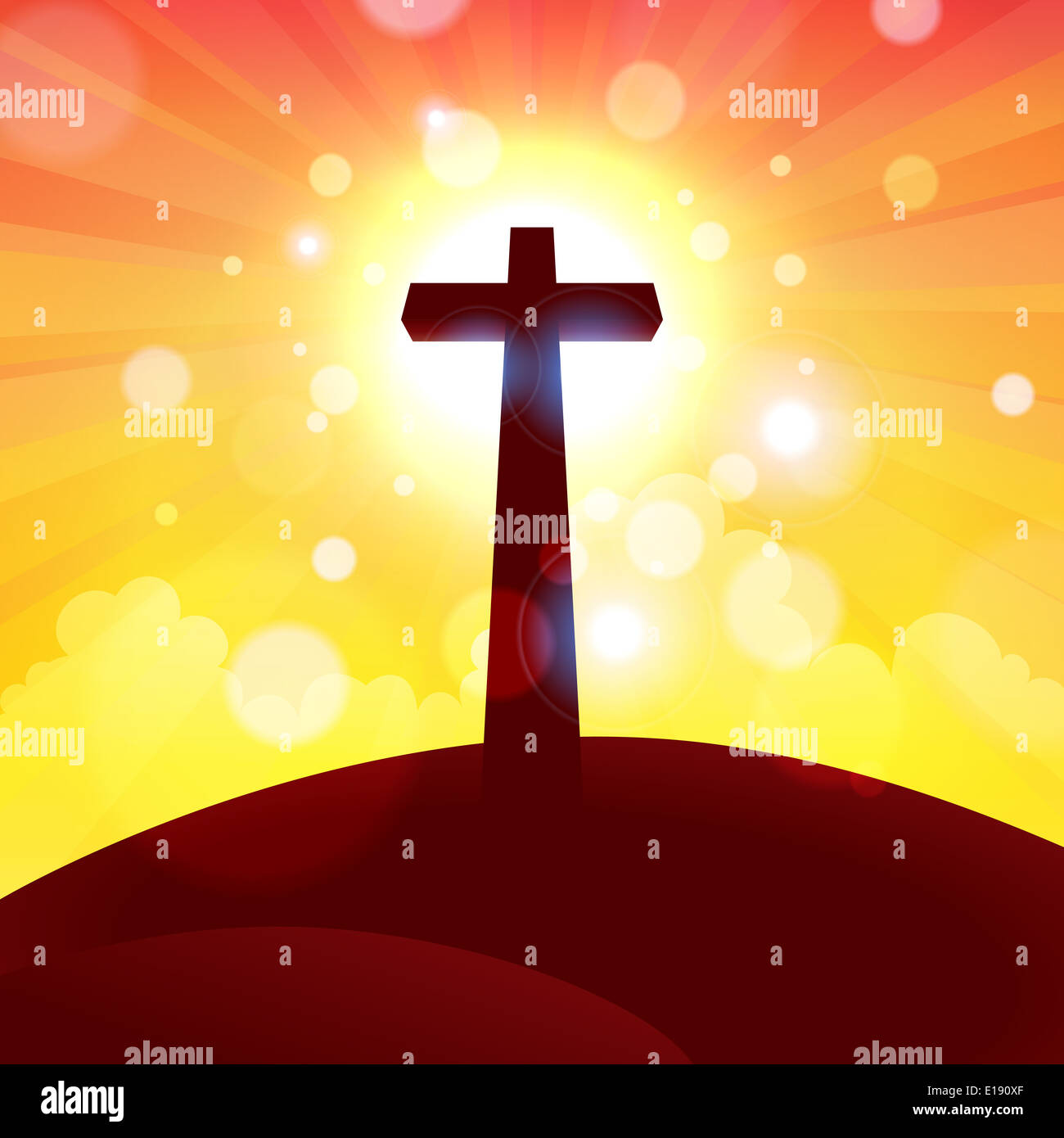 Vector illustration of glorious cross at sunset. Or sunrise Stock Photo ...