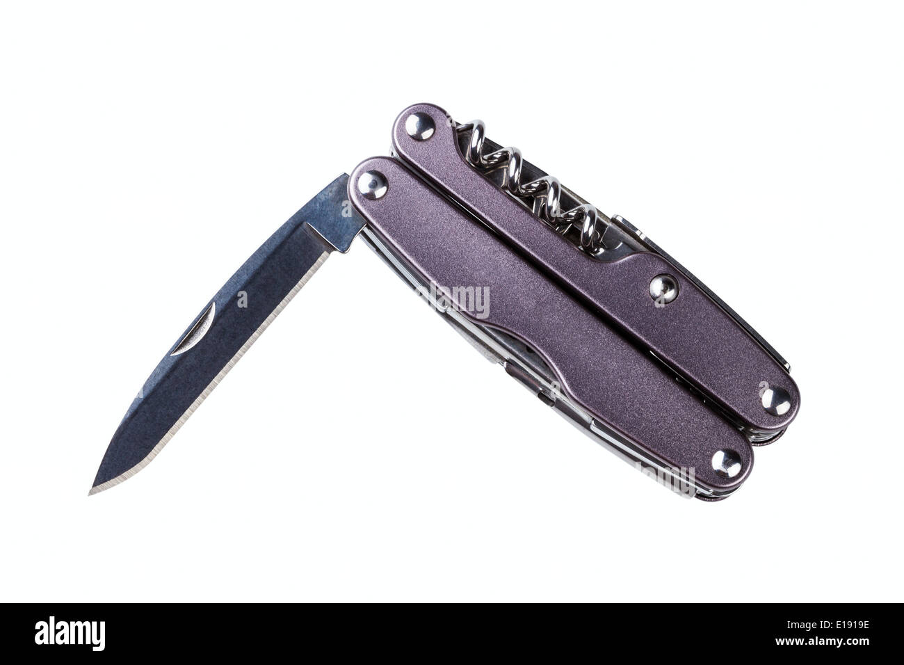 steel folding multitool isolated on a white background Stock Photo - Alamy