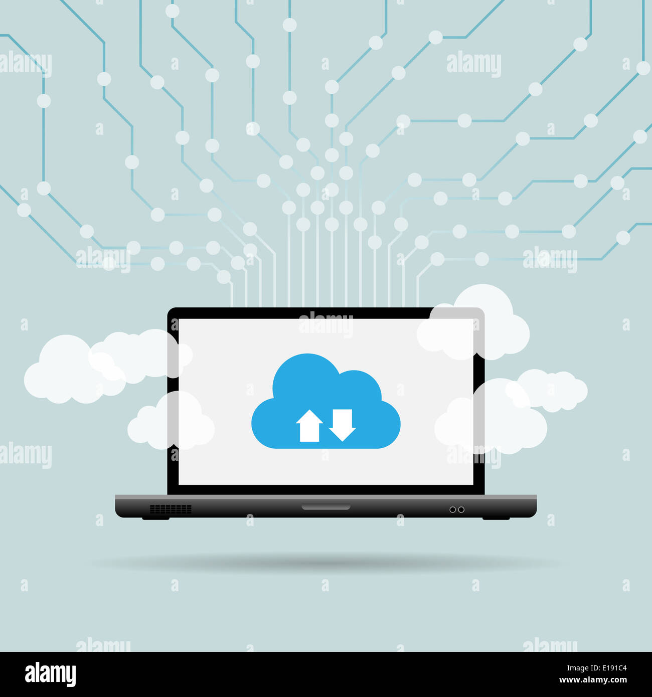 Vector illustration of cloud computing concept with laptop and cloud ...