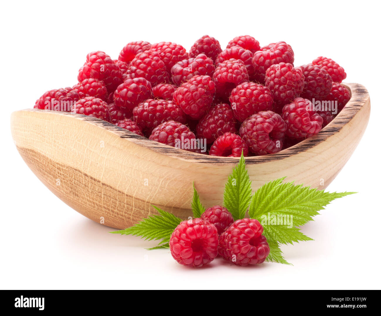 raspberries in wooden bowl isolated on white background cutout Stock ...