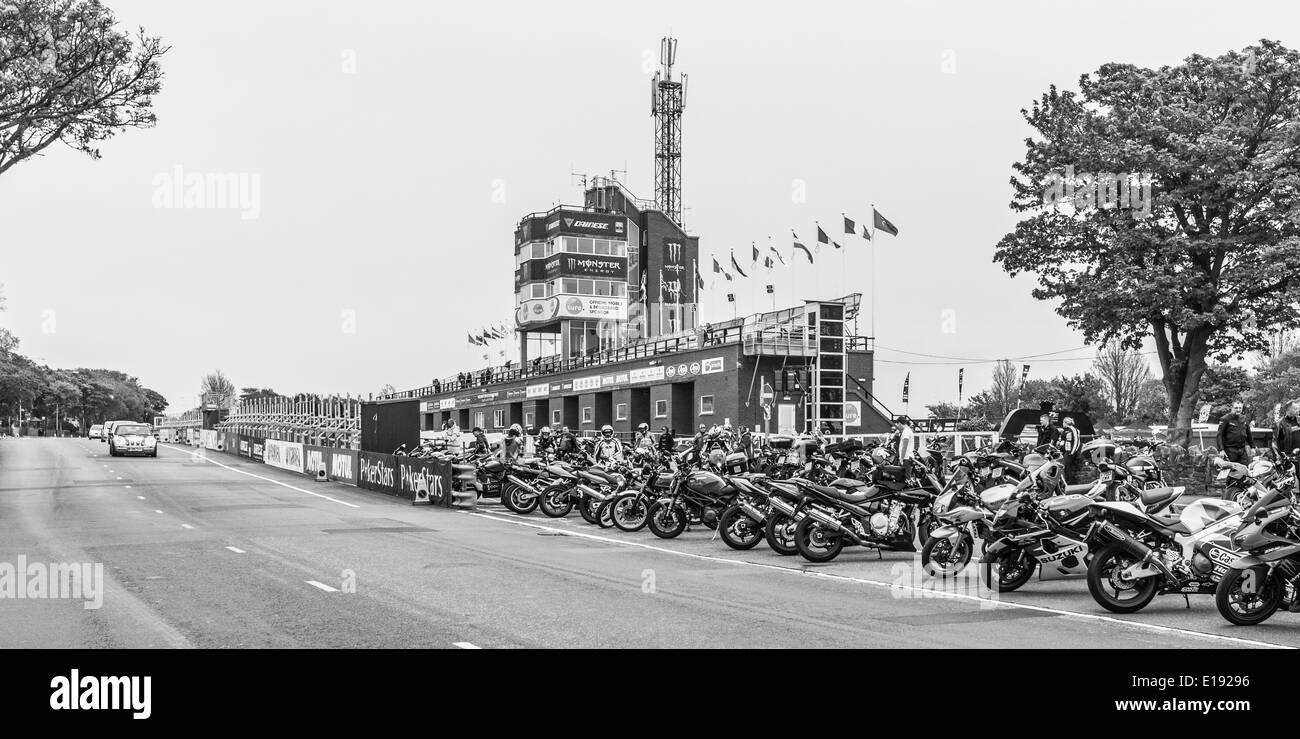 The Grandstand, TT Isle of Man Road racing 2014 Stock Photo - Alamy