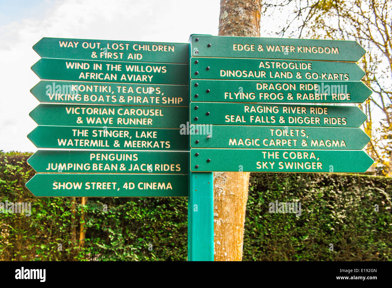 Sign post Paultons Park, Southampton, England, United Kingdom Stock ...