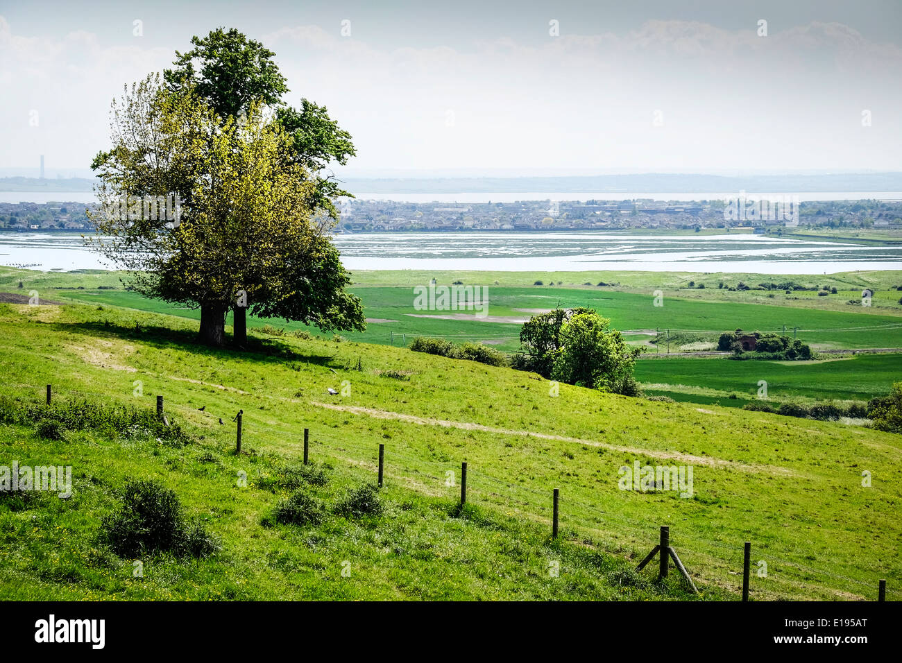 Countryside sweeping down to the Thames Estuary in Essex Stock Photo ...