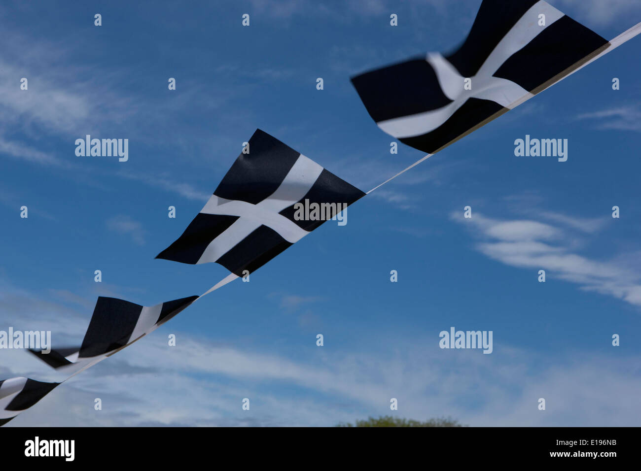 Cornish Flag (Kernow) bunting flying in cornwall on a windy day Stock ...