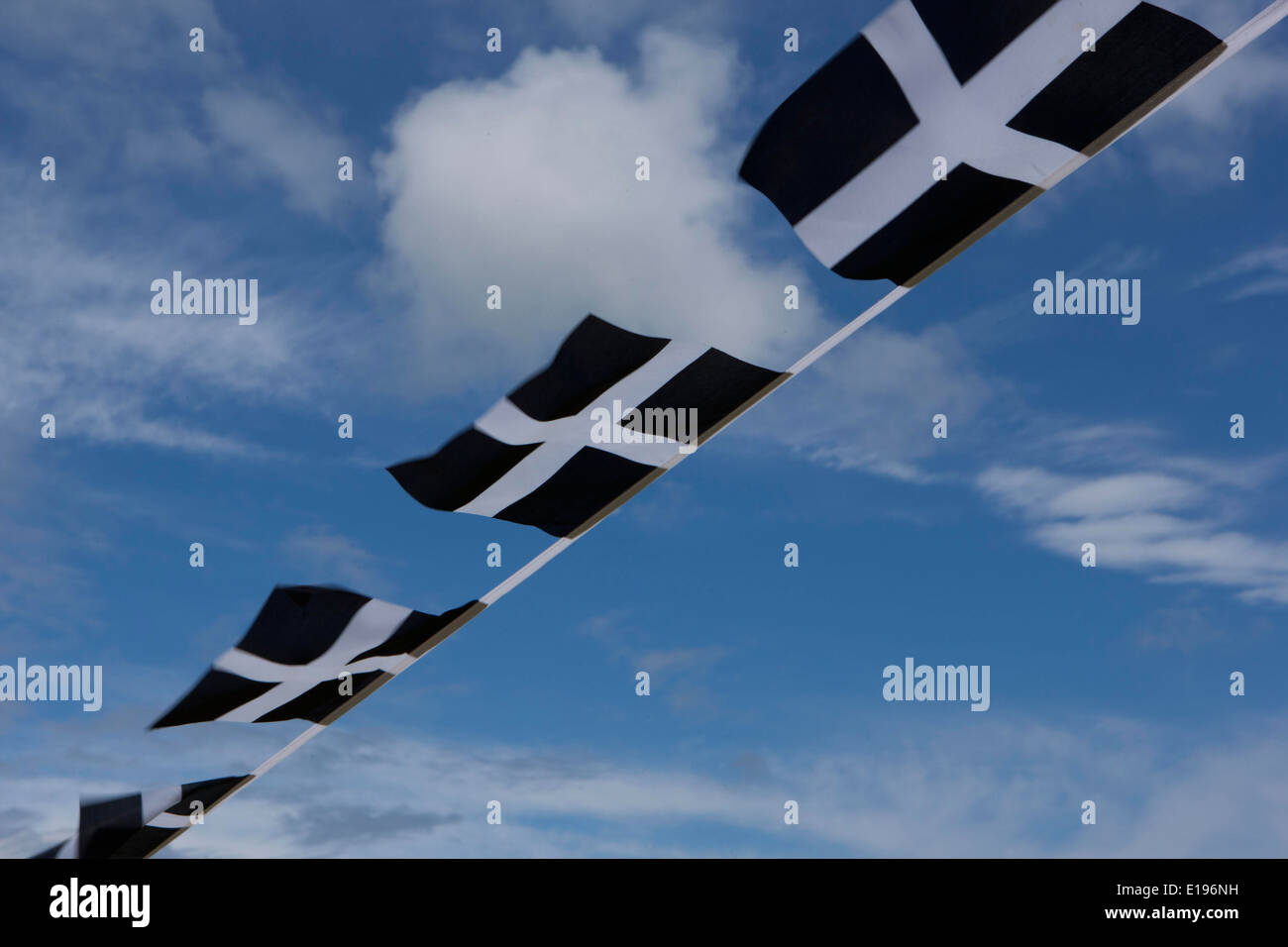 Cornish Flag (Kernow) bunting flying in cornwall on a windy day Stock ...