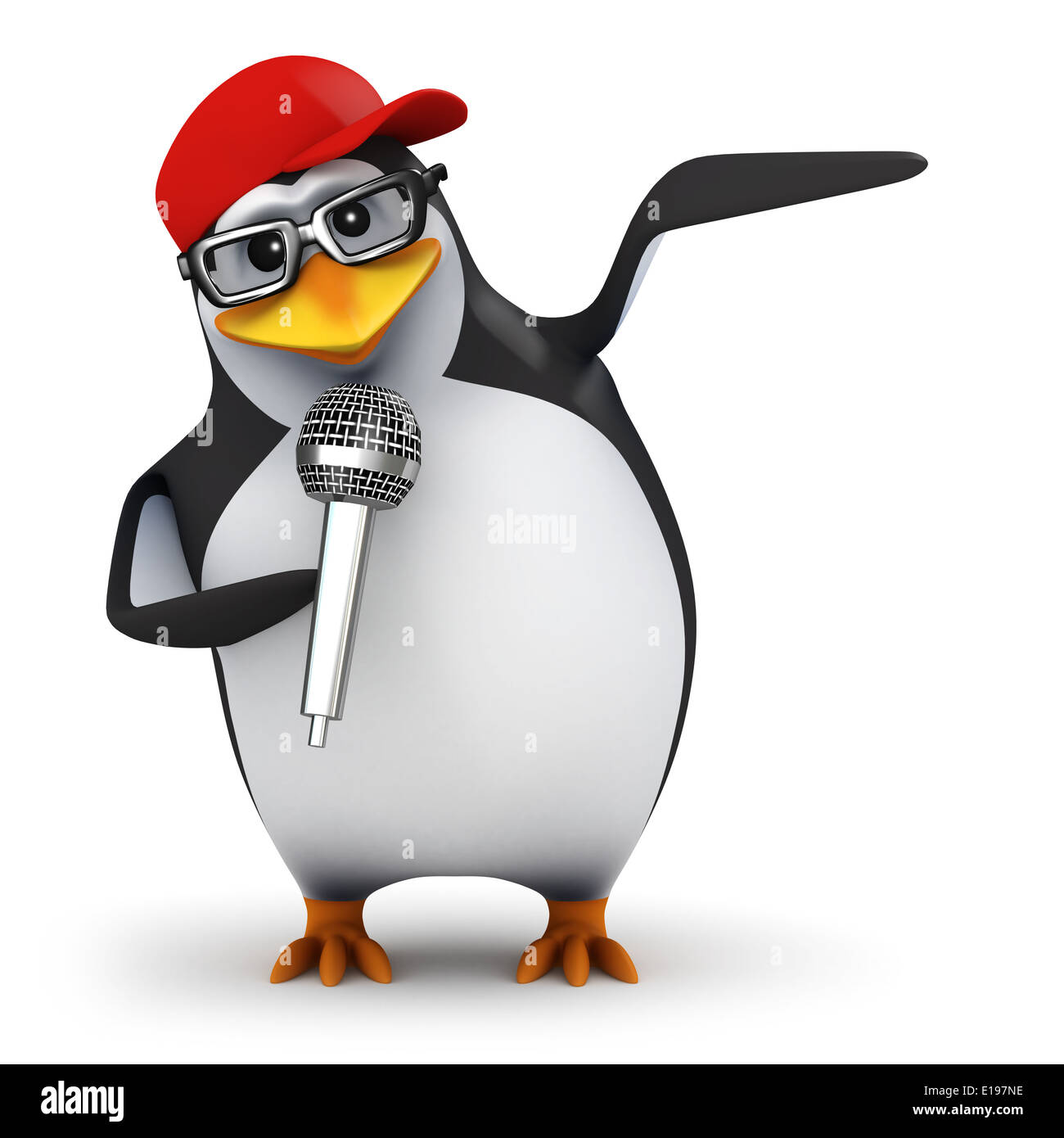 3d Nerd penguin tries his hand at rapping with the mic Stock Photo - Alamy