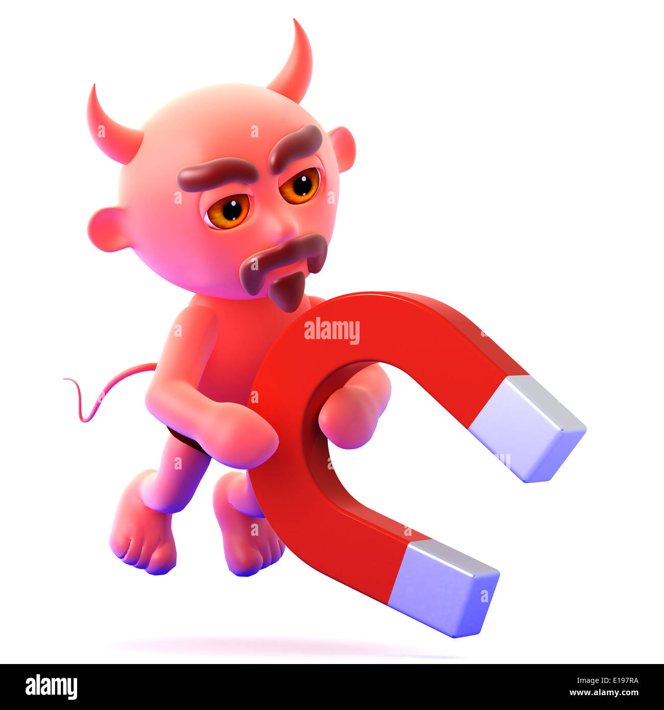 3d Red devil holds a magnet of attraction Stock Photo - Alamy