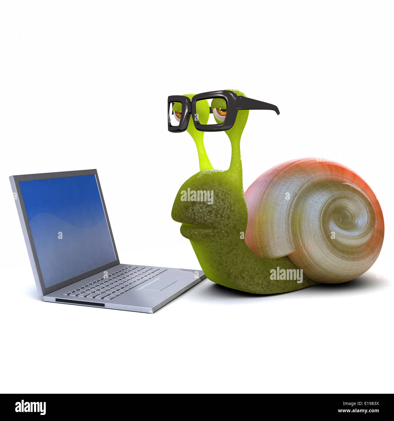 3d Snail works hard at his laptop Stock Photo - Alamy