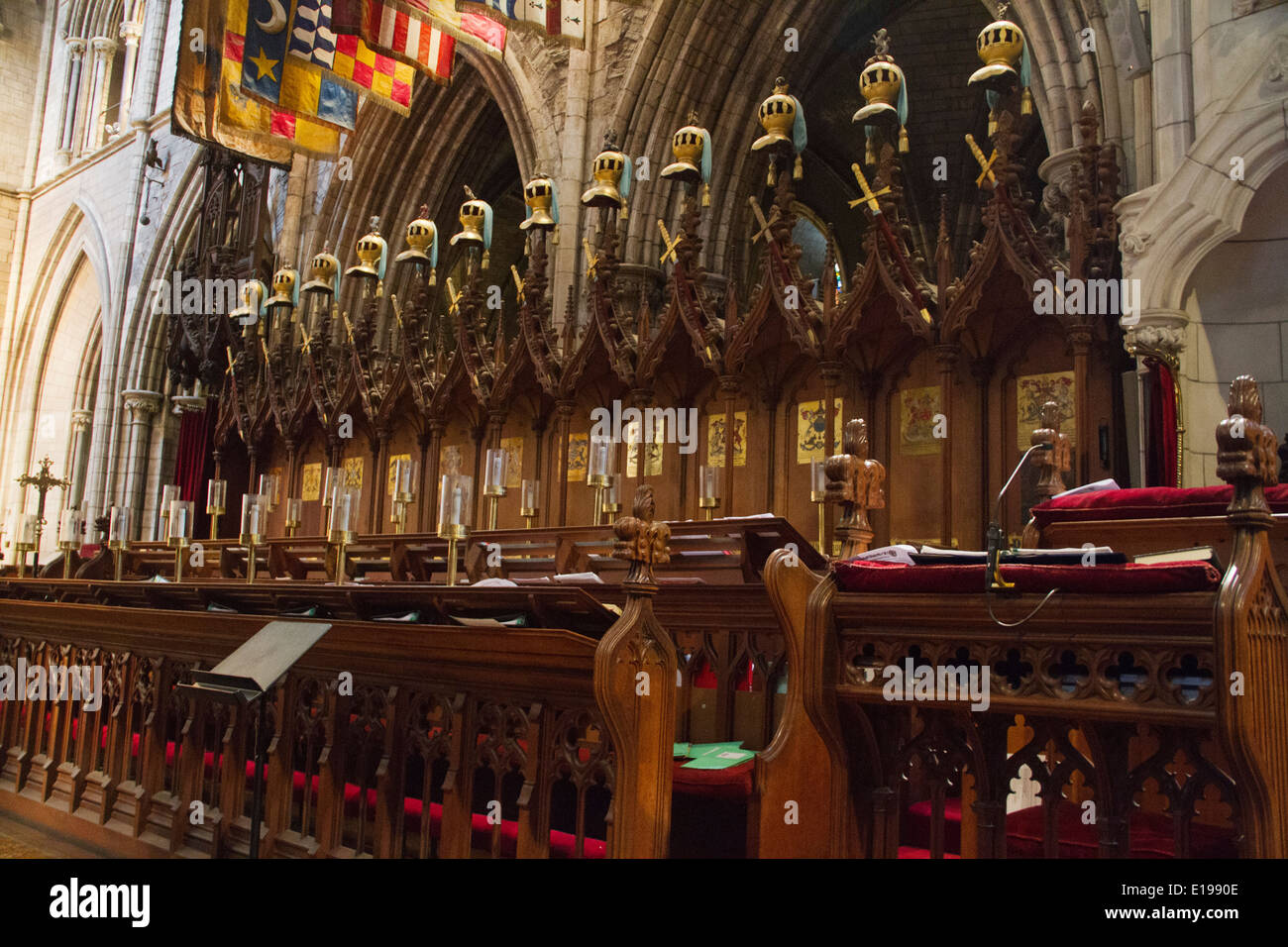 Choir stalls with the banners and hatchments of the Knights of Saint ...