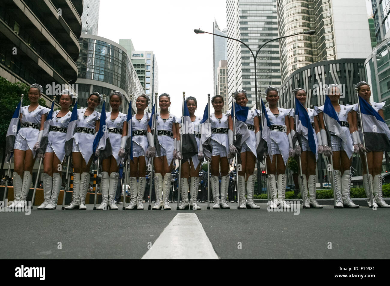 Makati City, Philippines. 27th May 2014. A group of majorettes line up ...