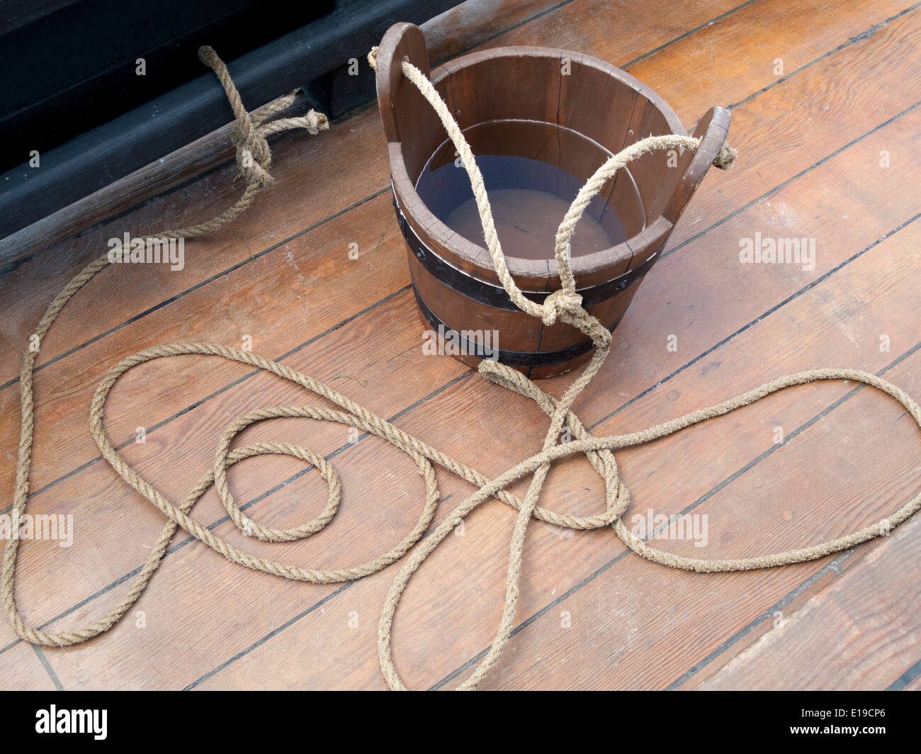 Bucket filled with water in a boat Stock Photo - Alamy