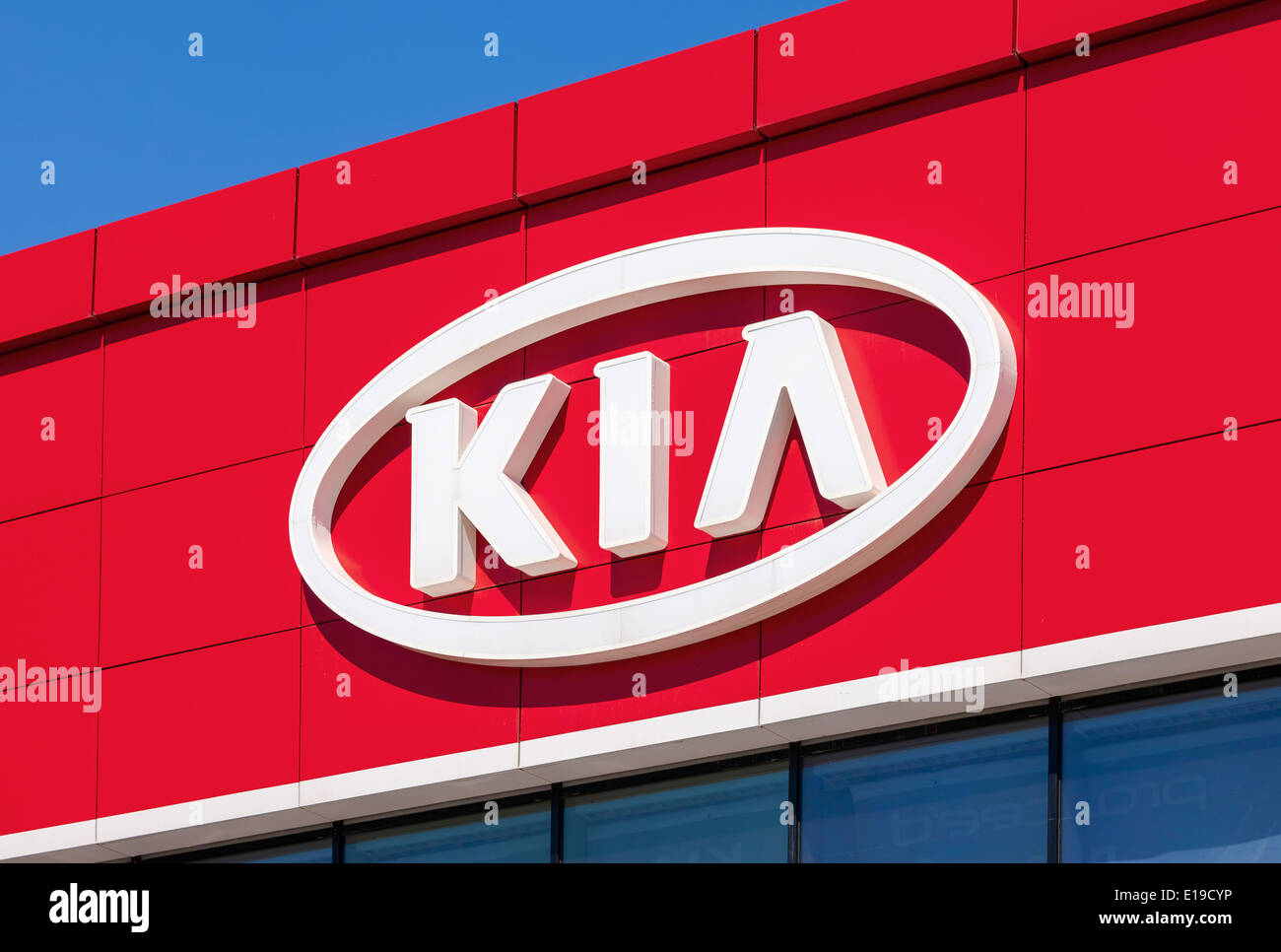 The emblem KIA motors on the office of official dealer Stock Photo - Alamy