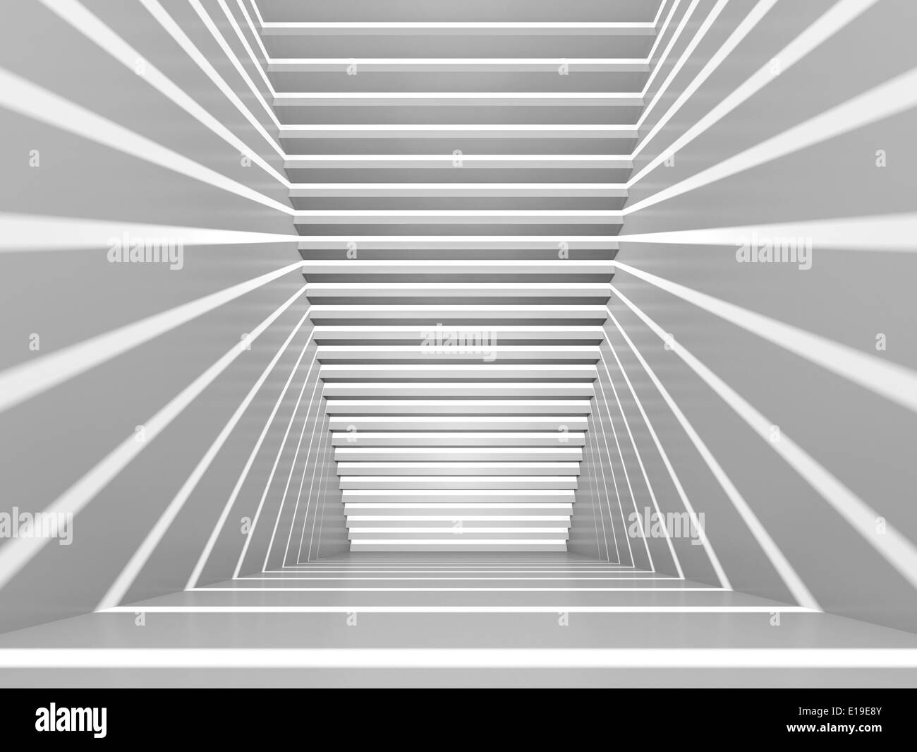 Abstract white 3d interior with staircase and light beams Stock Photo ...