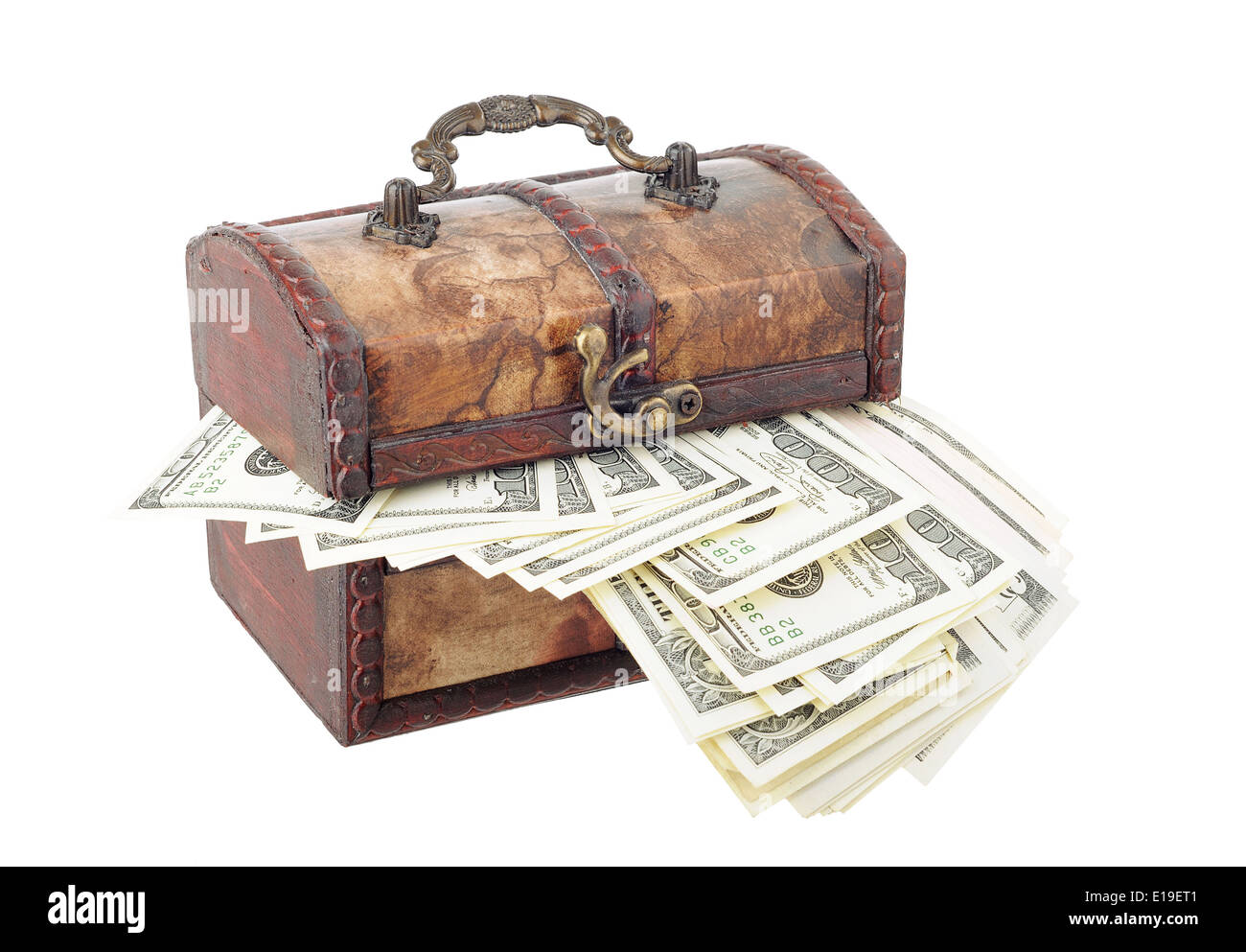 Wooden chest full with dollar banknotes isolated Stock Photo - Alamy