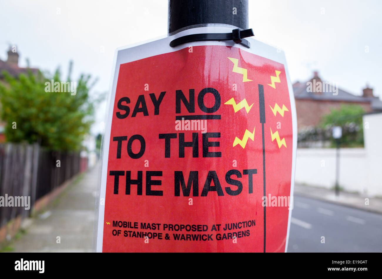 Sign protesting against the erection of a mobile phone mast in the ...