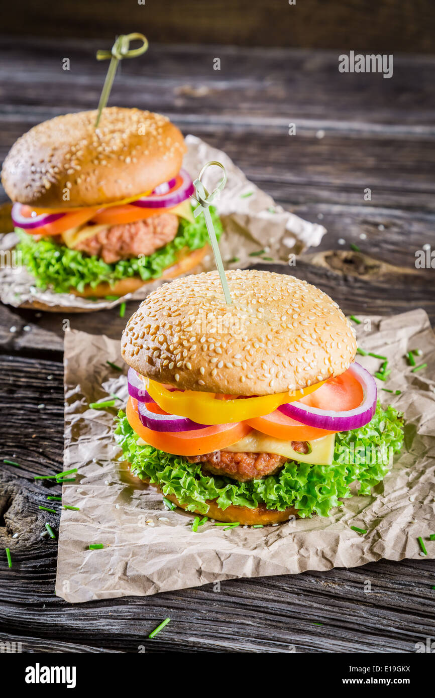 Two hamburgers meat cheese hi-res stock photography and images - Alamy