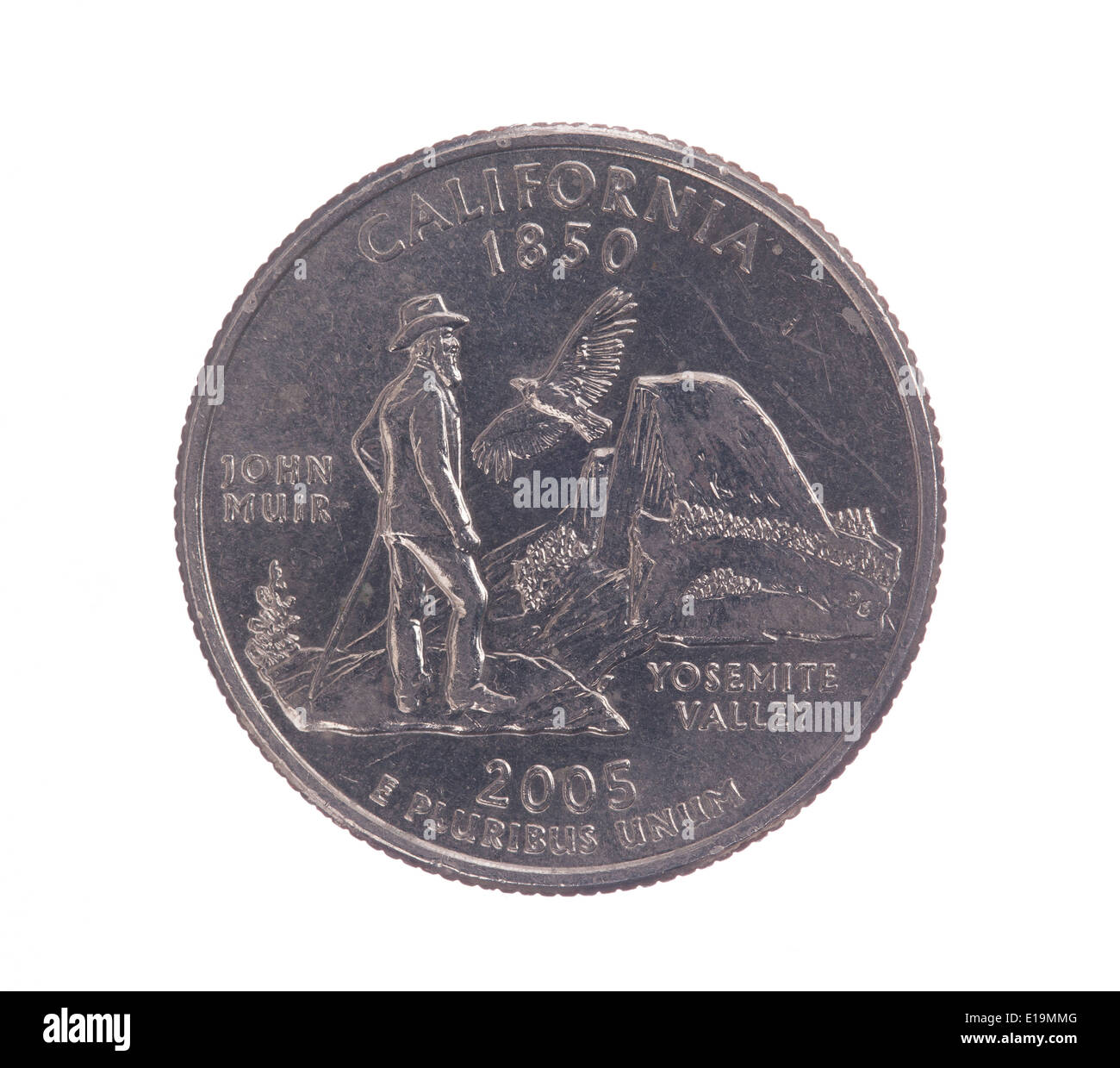 United States California quarter dollar coin on white with path outline ...