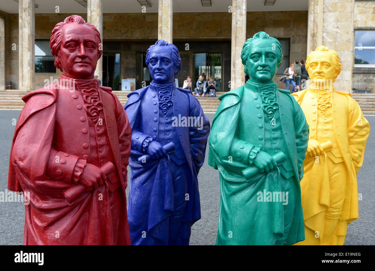 Colourful Goethe sculptures by artist Ottmar Hoerl stand in front of ...