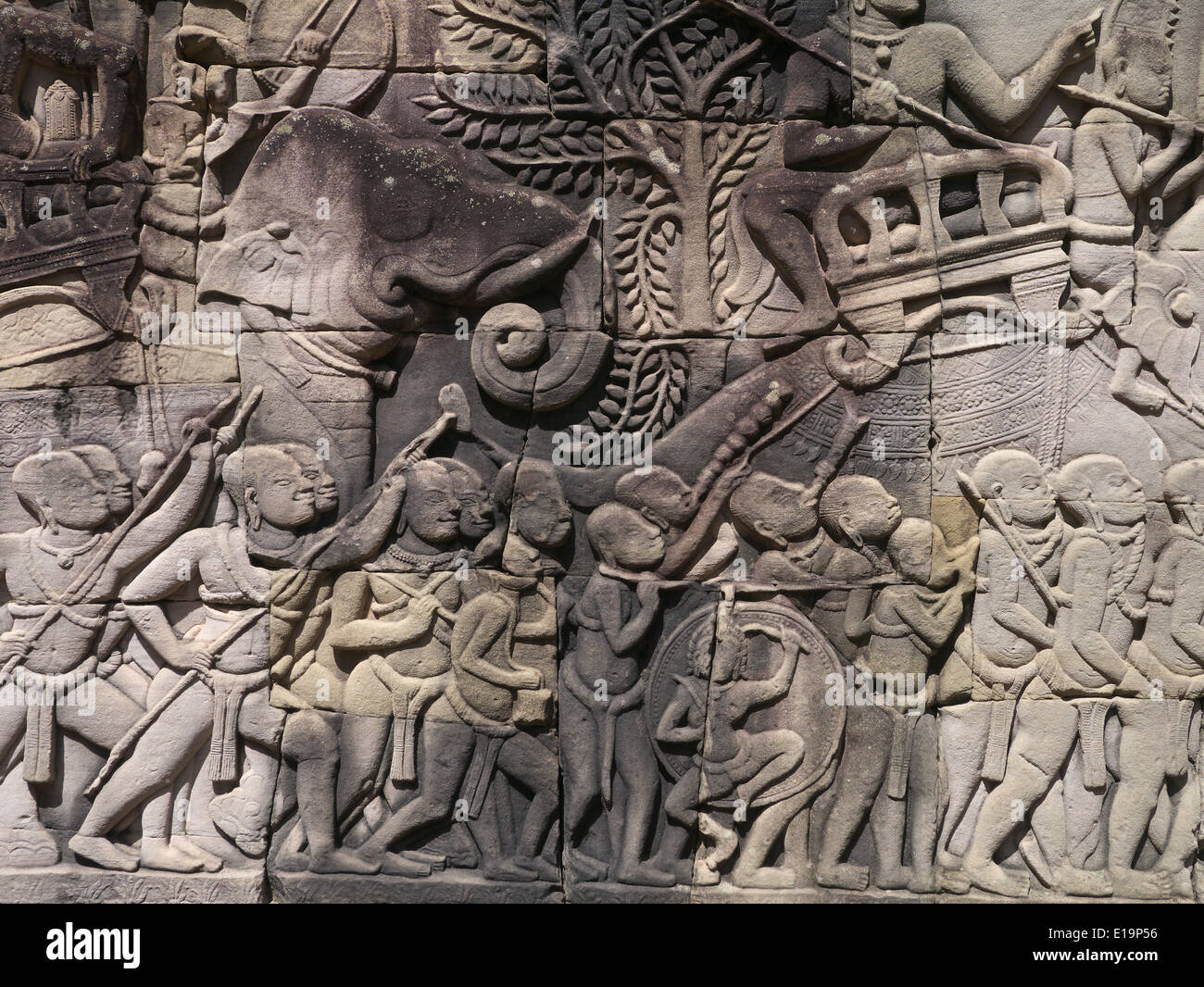 Cambodia Angkor Thom part of Angkor Wat temple complex. Bas relief of ...