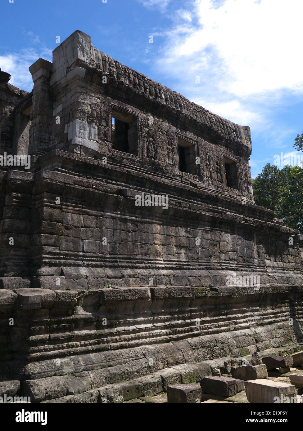 Cambodia Angkor Thom Angkor Wat site stone detail of wall Stock Photo ...
