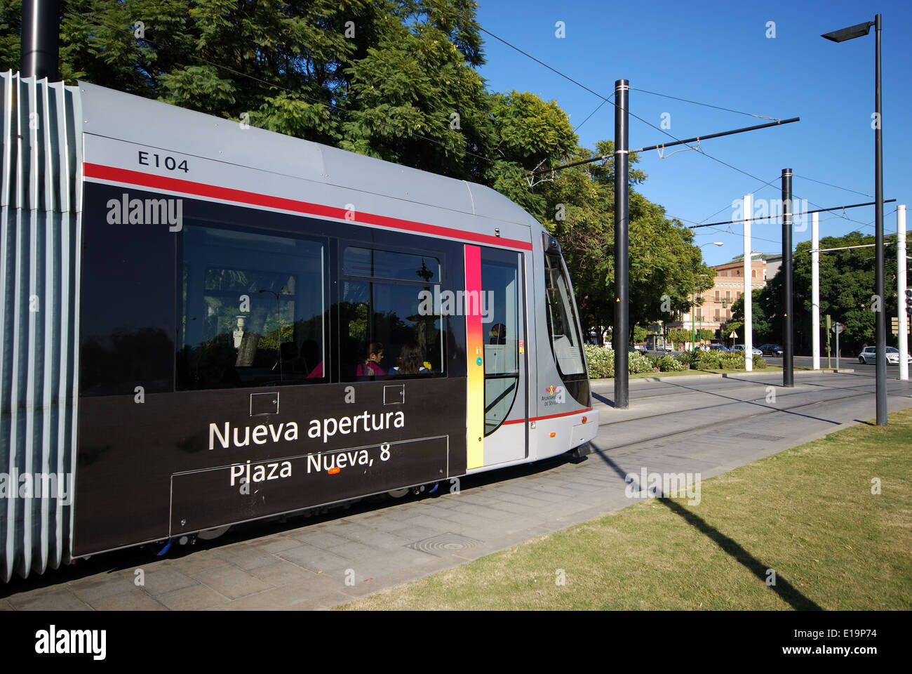 Trams at the Plaza Don Juan de Austria, Seville, Spain, Western Europe ...