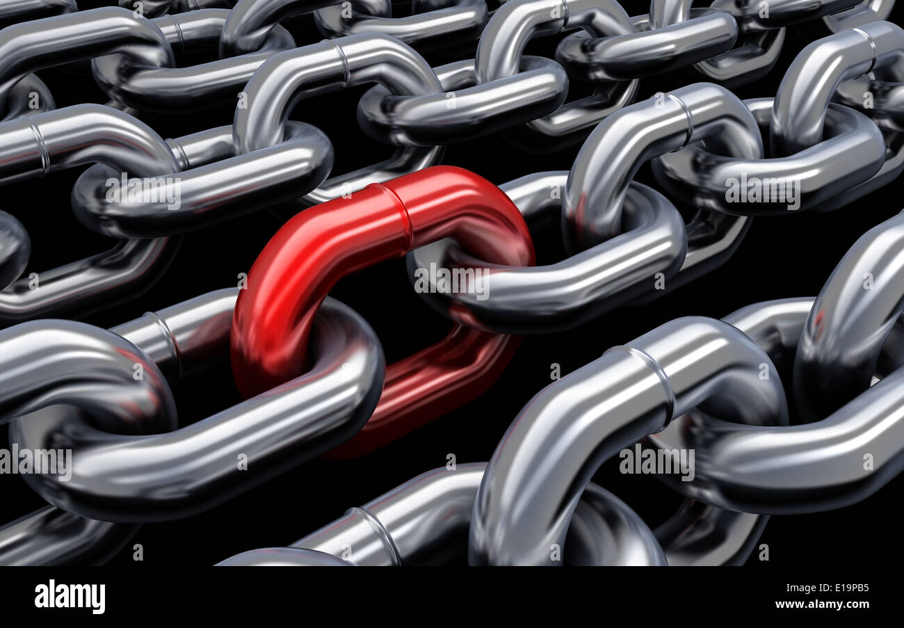 Chain and red link (done in 3d Stock Photo - Alamy