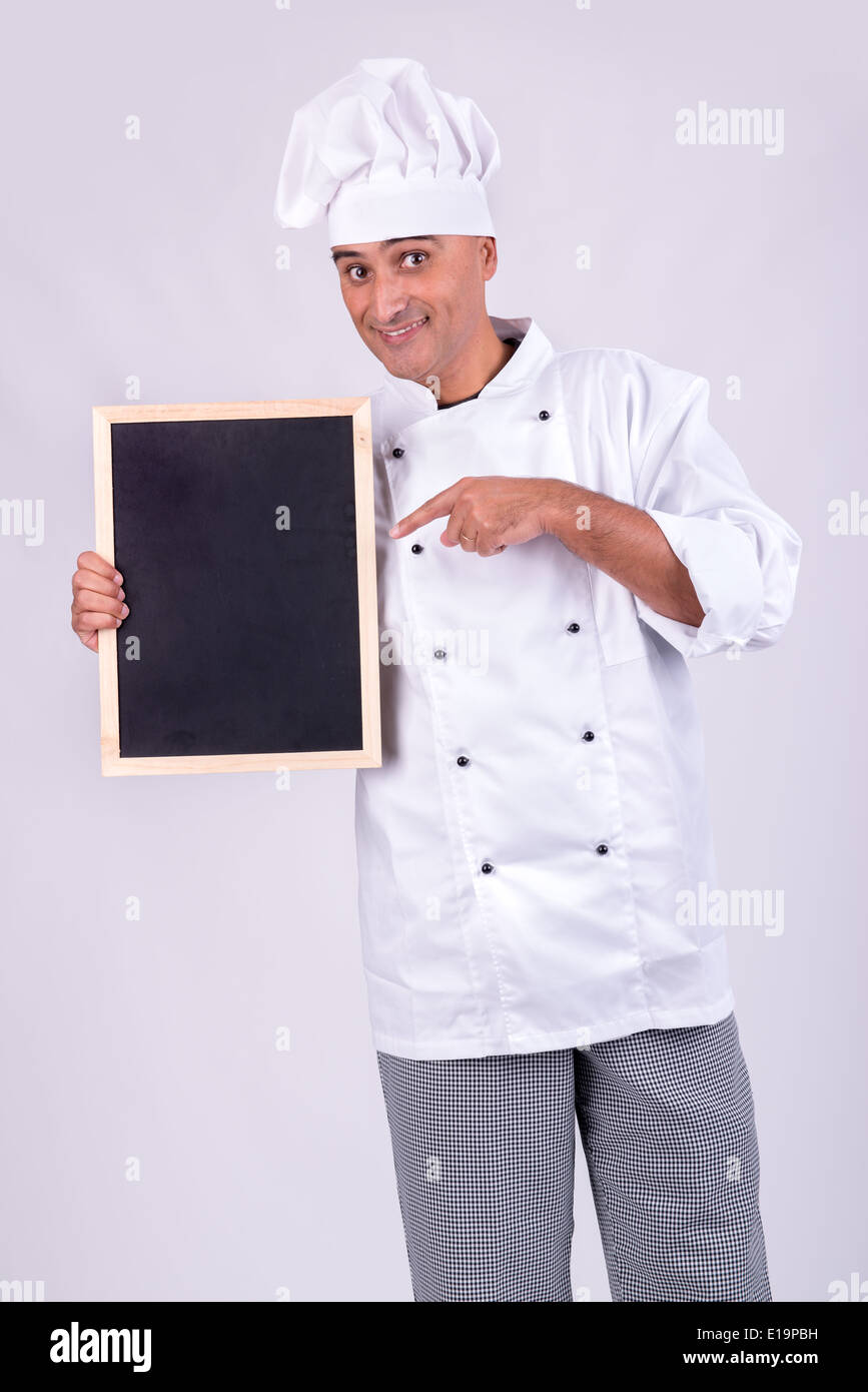 Male Chef with a menu board Stock Photo - Alamy
