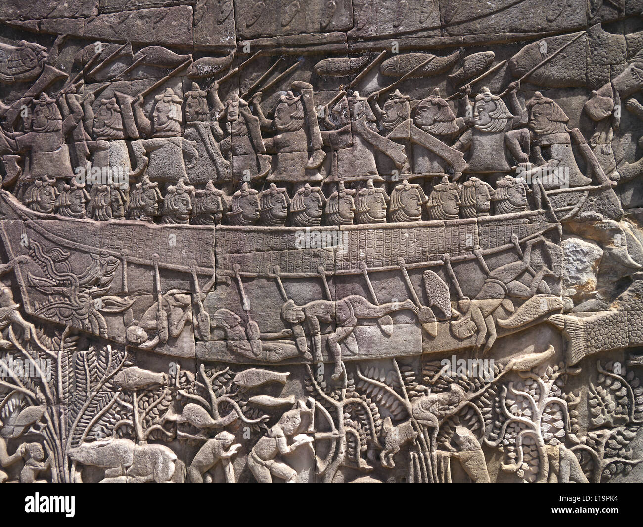 Cambodia Angkor Thom part of Angkor Wat temple complex. Bas relief of ...