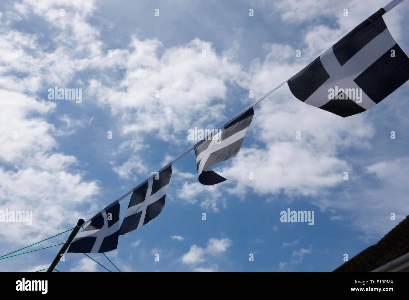 Cornish (Kernow) bunting flying in cornwall on a windy day Stock Photo ...
