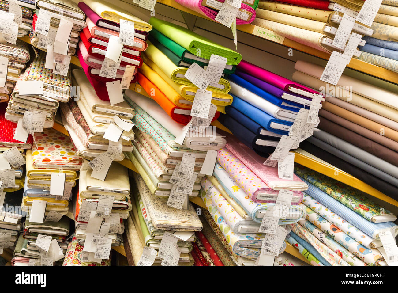 patterned sewing fabric shelf Stock Photo - Alamy