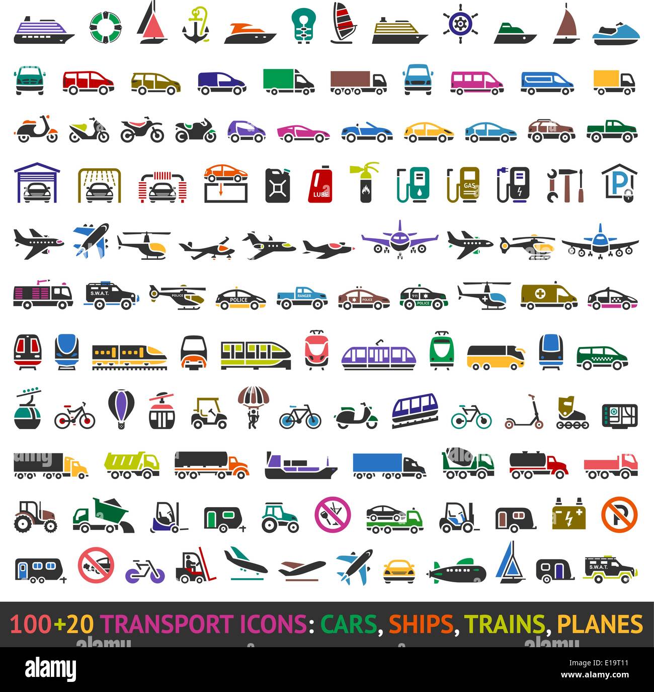 100 AND 20 Transport colored icons, vector illustrations Stock Vector ...