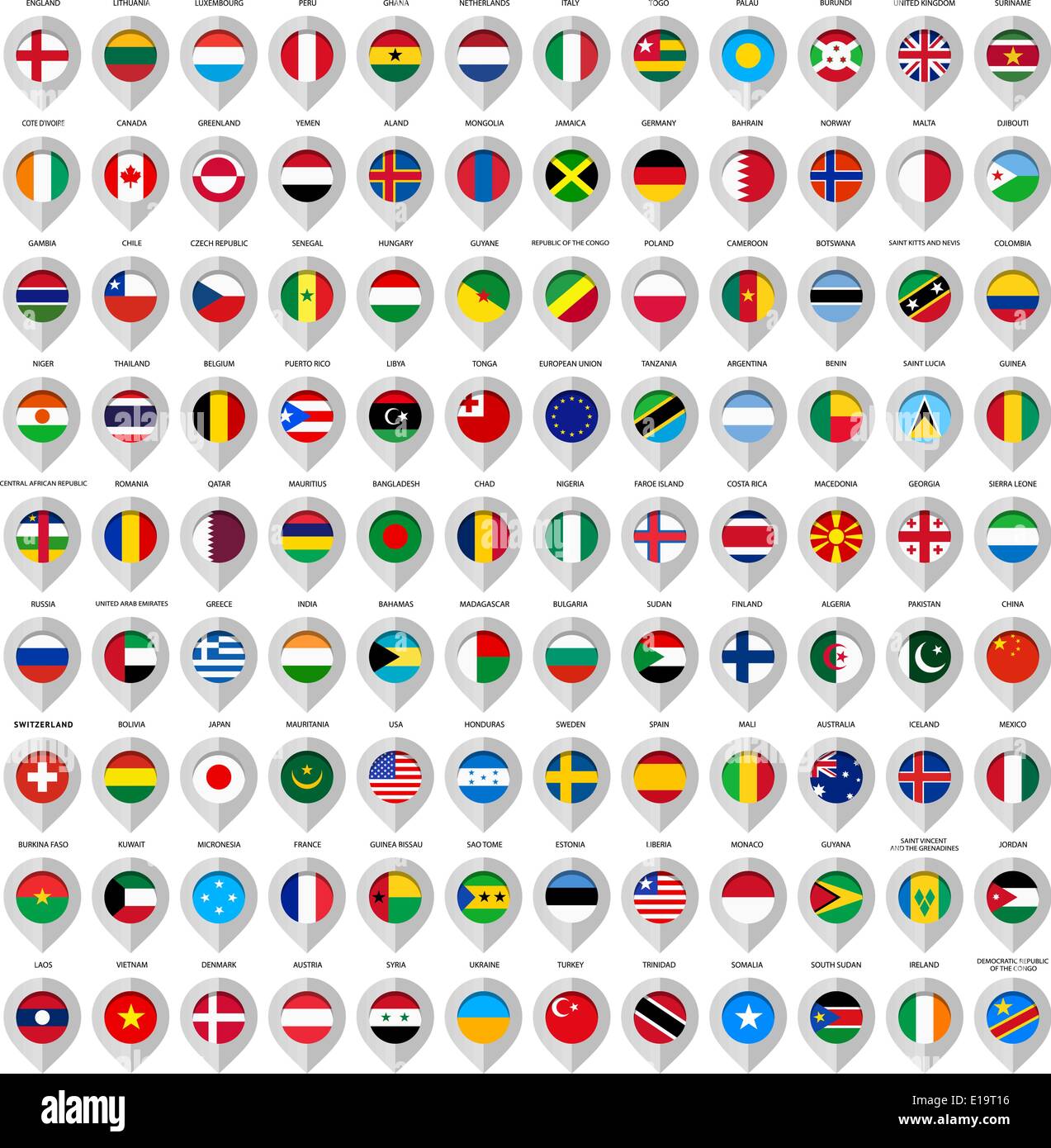 Map gray marker with flags Stock Vector Image & Art - Alamy