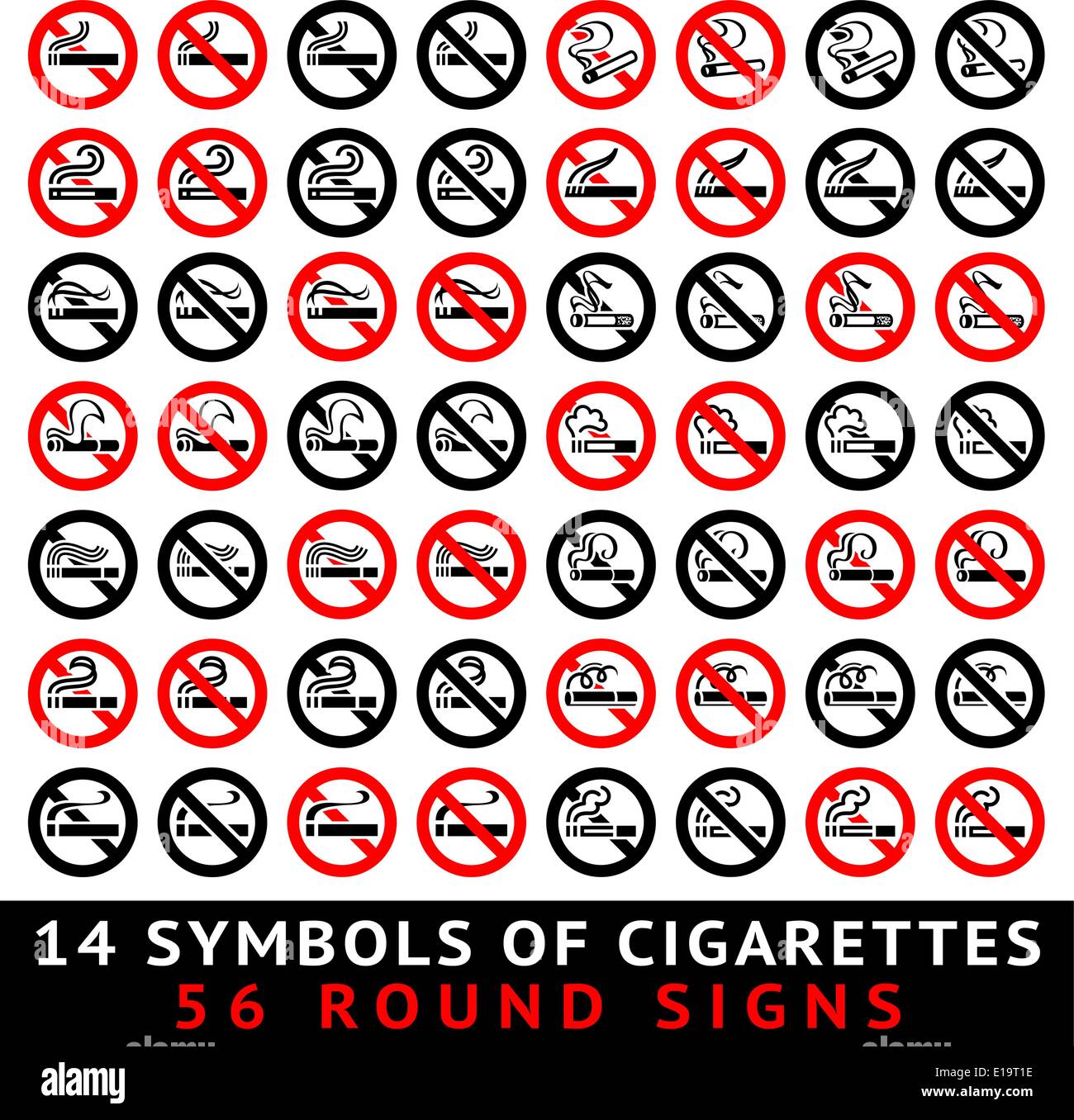 13 symbols of cigarettes, 52 round signs, vector illustration Stock ...