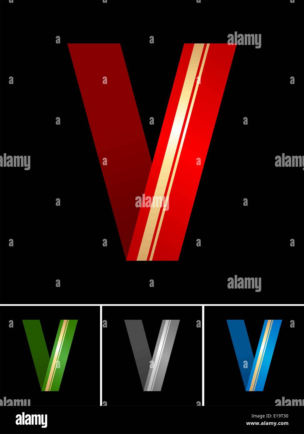 Origami font from coloured set paper ribbon-Latin letter V Stock Vector ...