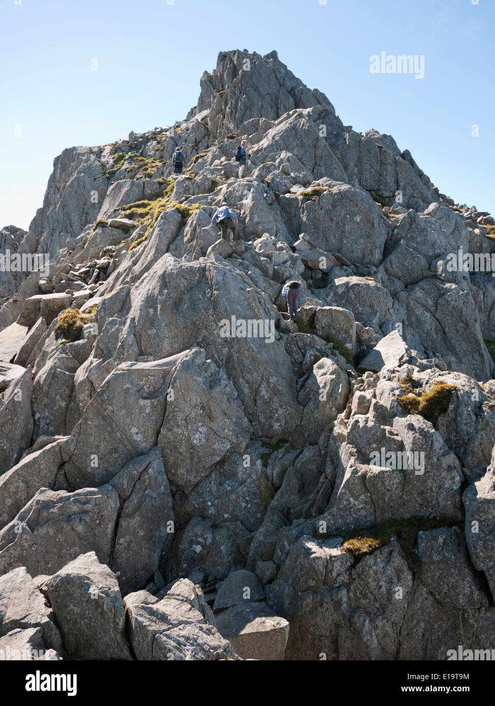 Scramblers ascending from The Notch towards the North Tower on Tryfan's ...