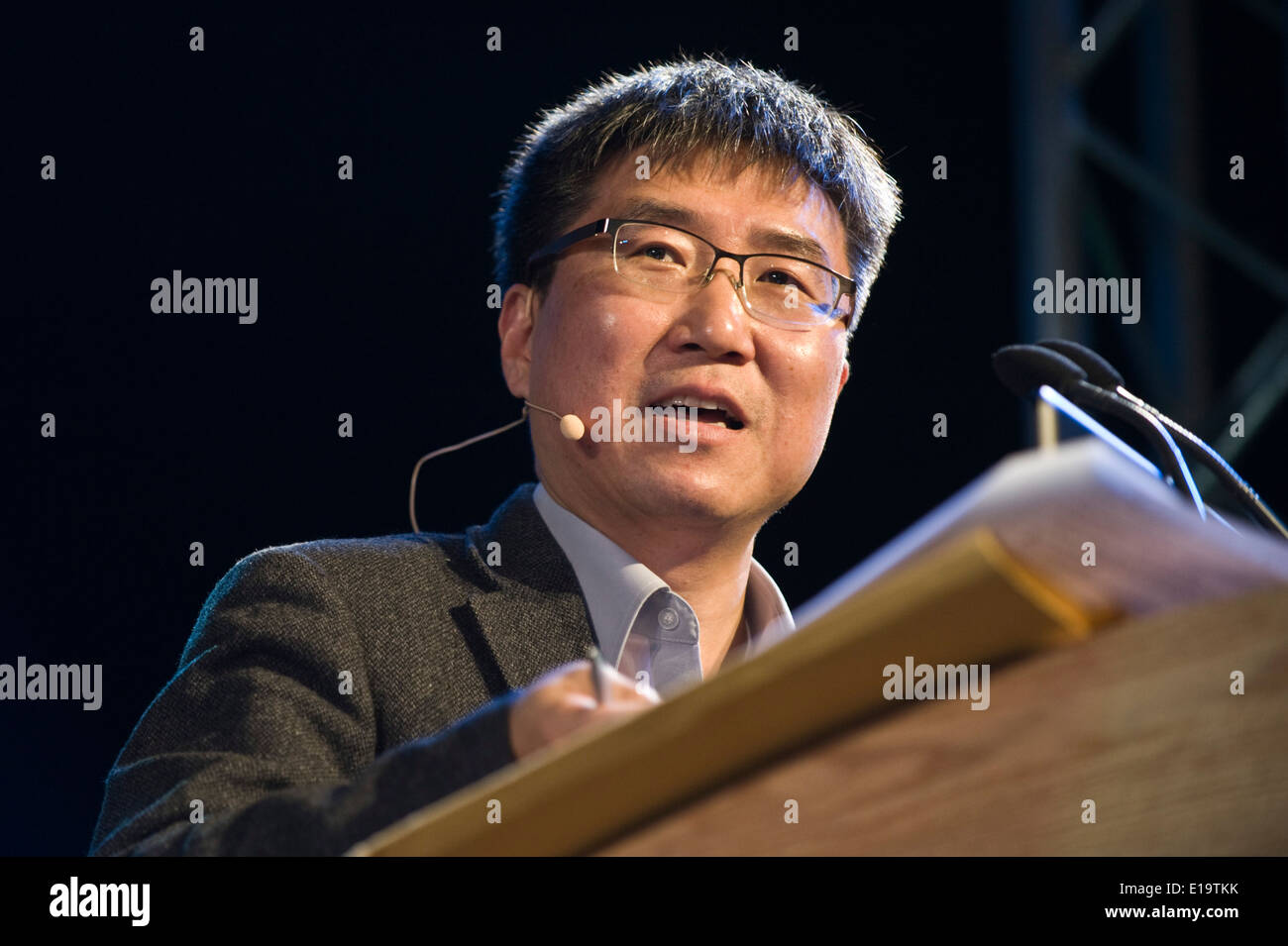 Ha-Joon Chang Korean economist speaking at Hay Festival 2014 Hay on Wye ...