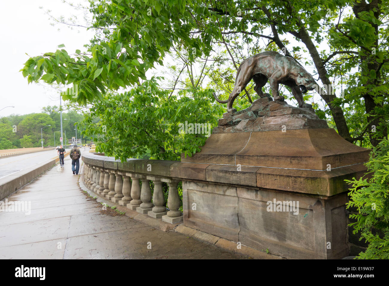 Panther statue guarding the Panther Hollow bridge in Pittsburgh PA ...