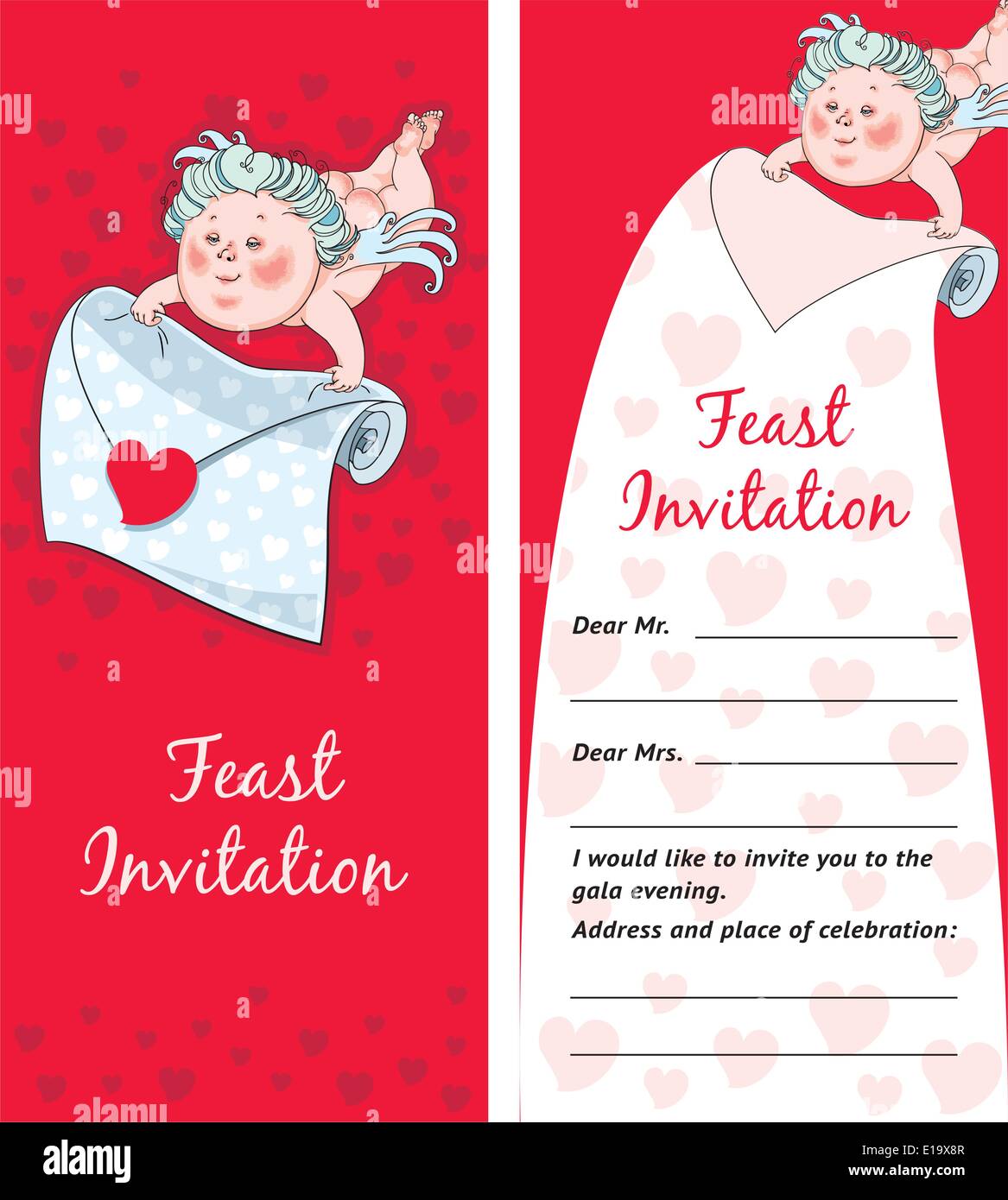 Cupid with a letter, Valentine`s day postcard, Invitation, template ...