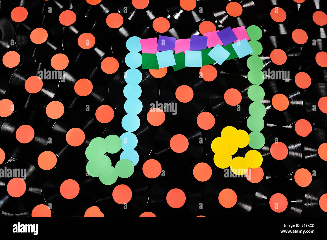 Music - Vinyl records collection, symbols.Collection of vintage vinyl ...