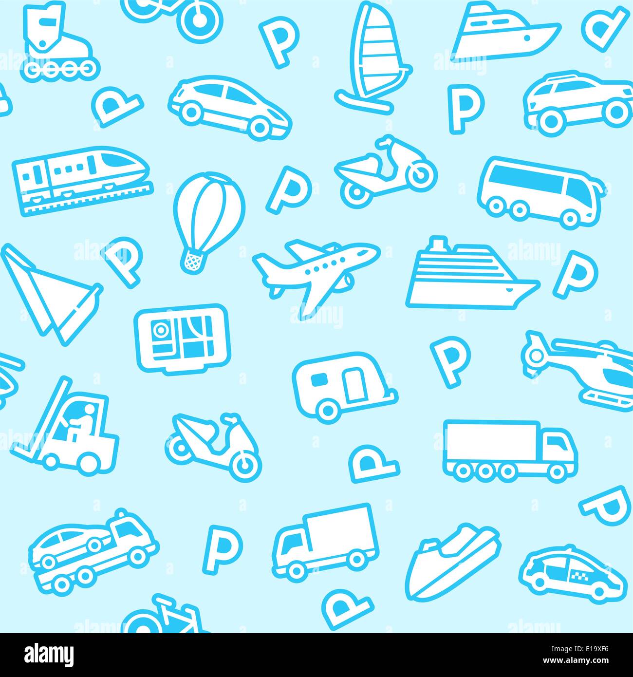 Seamless blue background, white transport icons Stock Vector Image ...