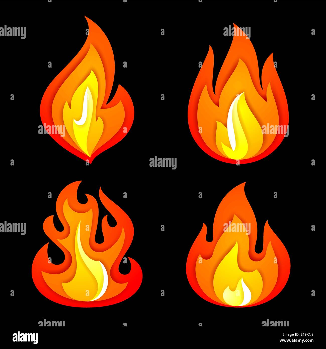 Fire symbols set on a black background, vector illustration 10eps Stock ...