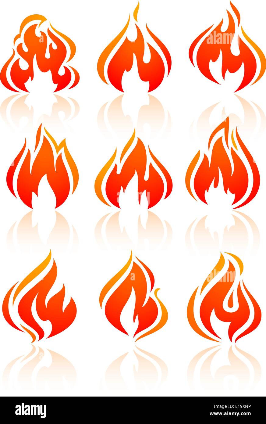 Fire flames, set red icons, vector illustration Stock Vector Image ...