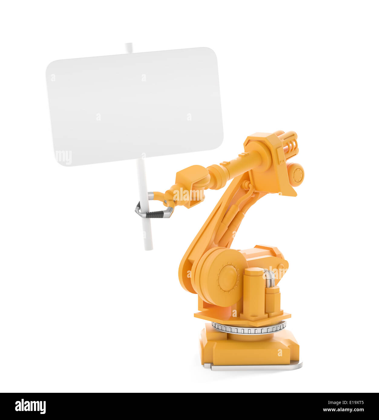 Industrial robot holding a blank sign board Stock Photo - Alamy