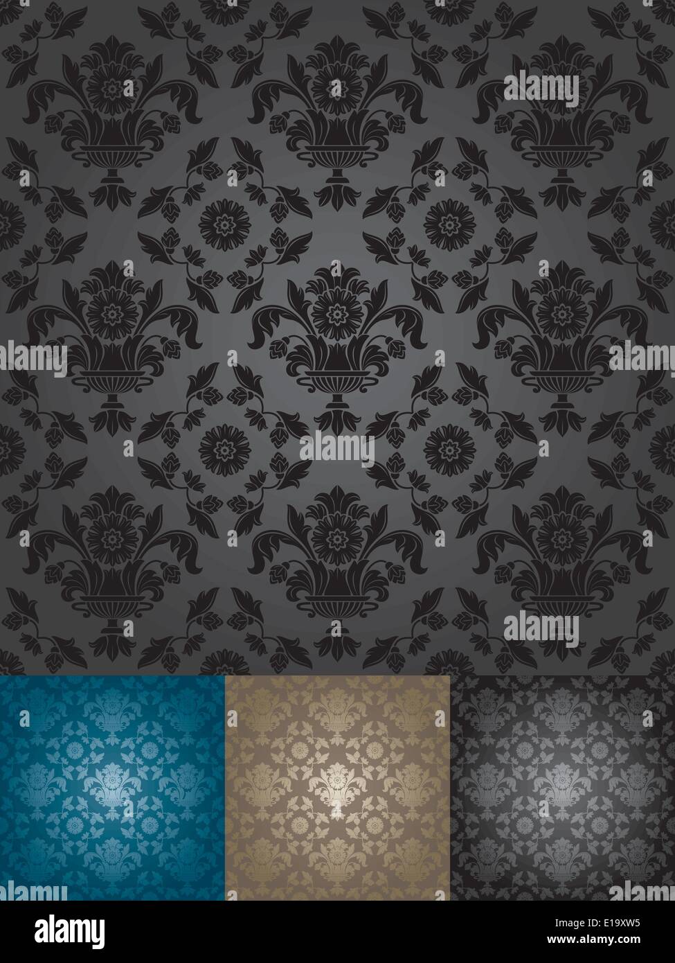 Seamless wallpaper pattern floral, black, blue, bronze Stock Vector ...
