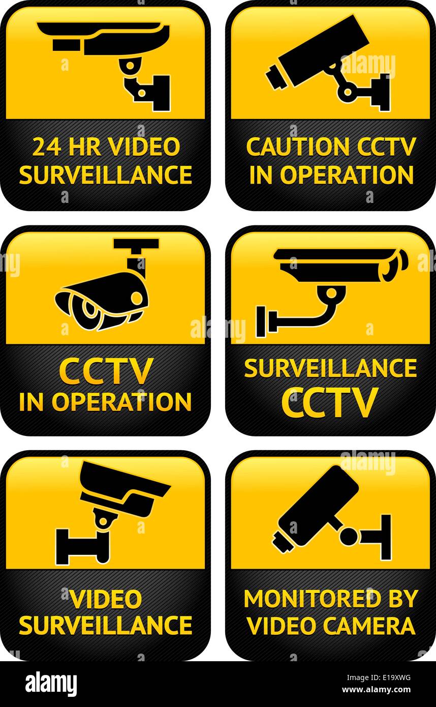 Warning set Sticker for Security Alarm CCTV Camera Surveillance Stock ...