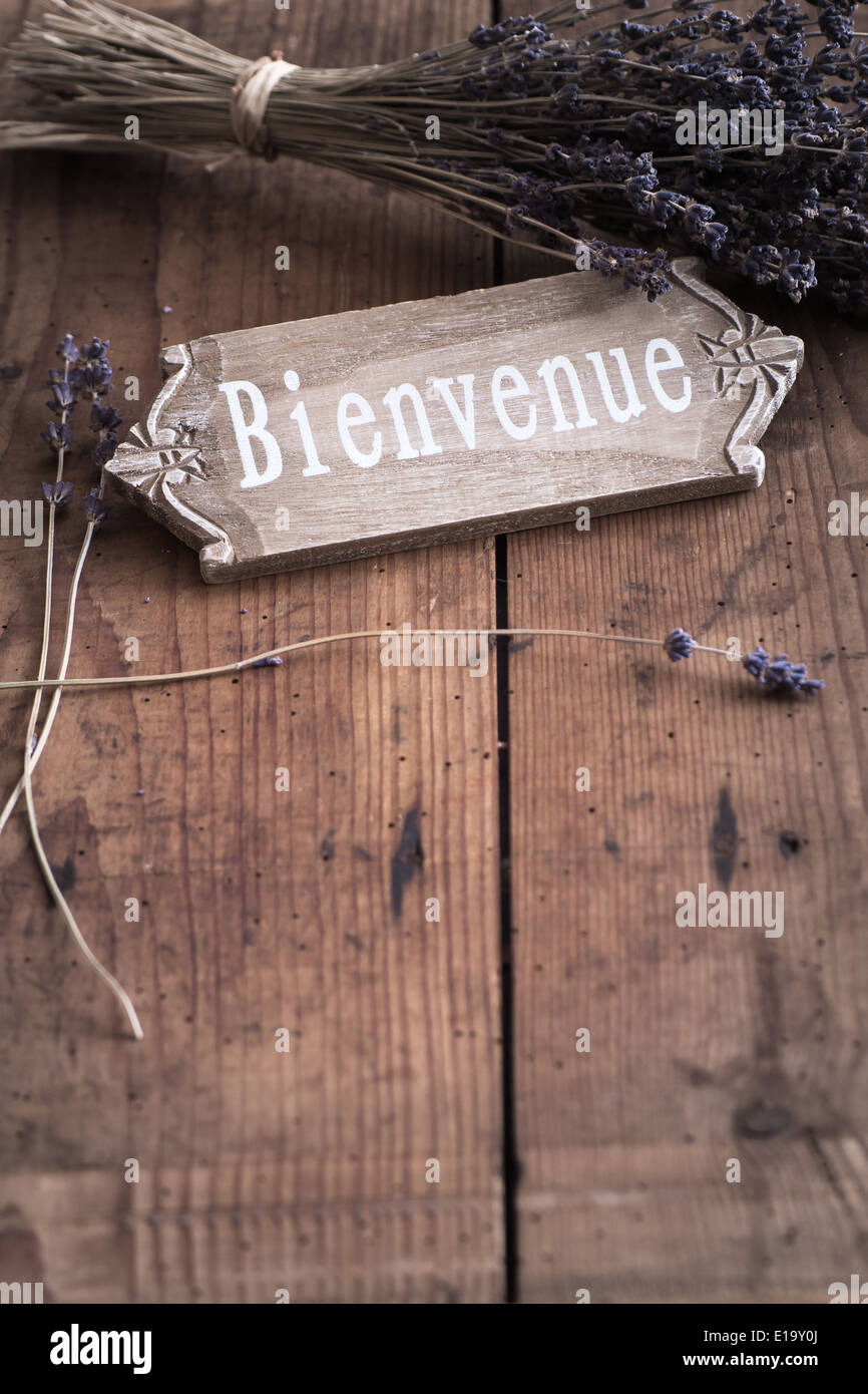 Bienvenue - Welcome to France, Sign & Lavender Stock Photo - Alamy