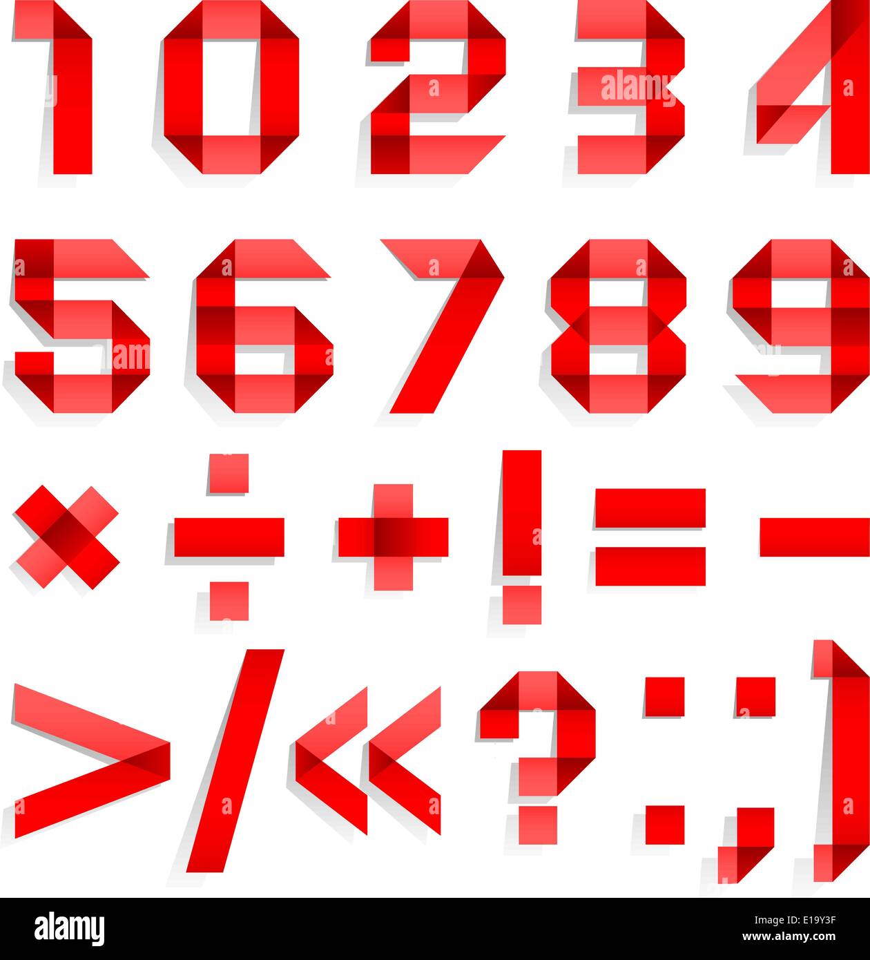 Font folded from colored paper - Arabic numerals, red Stock Vector ...